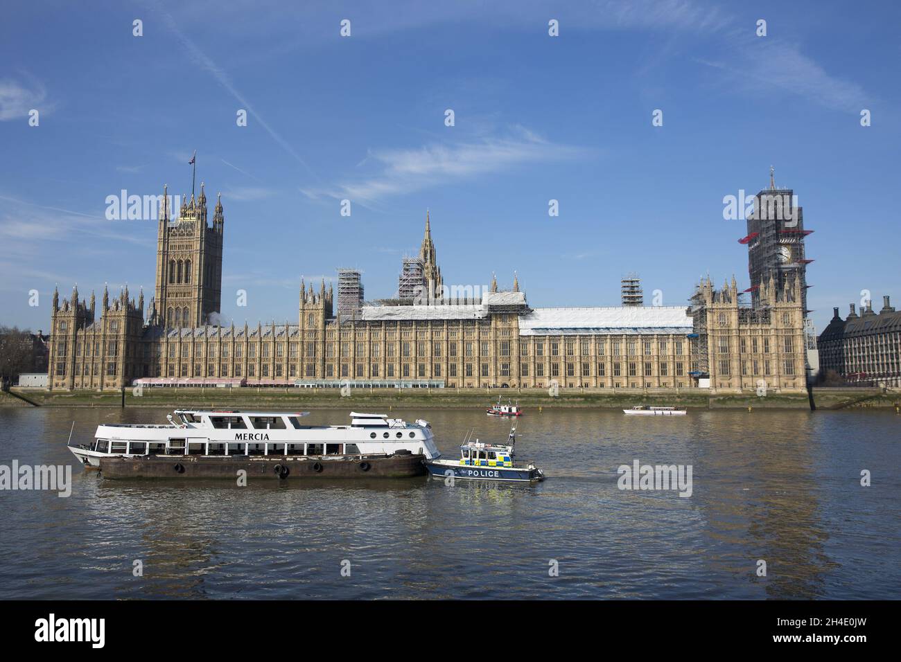 Scaffolding covers the Elizabeth Tower, known as Big Ben, as renovation ...