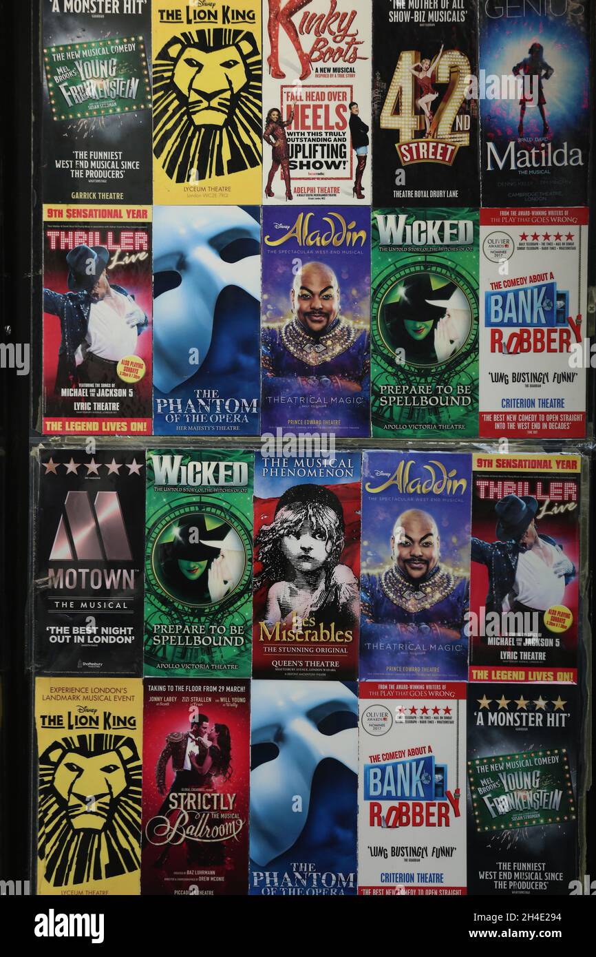 An assortment of West End shows posters in London. Picture dated ...