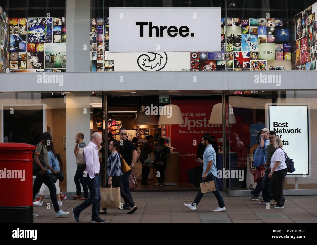 A view of mobile network Three branch at Oxford Street, London. Picture ...
