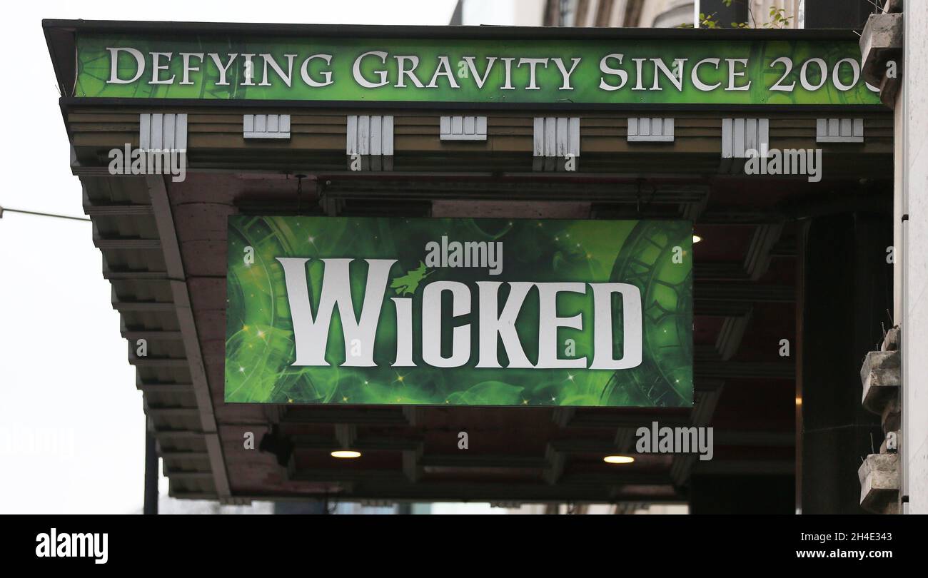 A sign of Wicked the musical at The Apollo Victoria Theatre, London ...