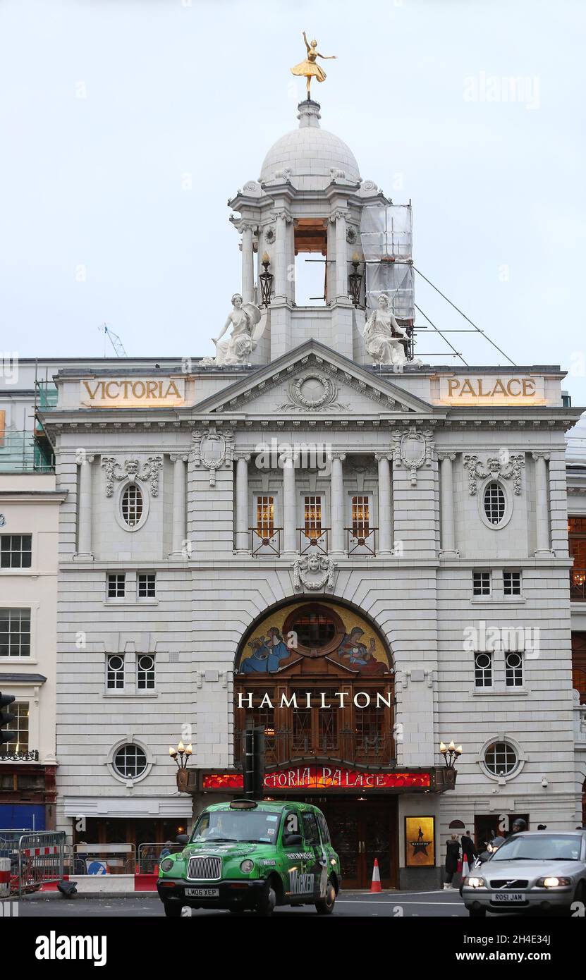 A general view of Victoria Palace Theatre, showing Hamilton in London. Picture dated: Wednesday ...