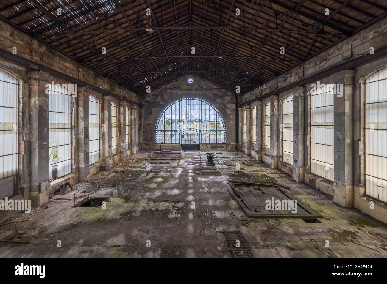 Old abandoned coal mine with a beautiful window, flooded with light ...