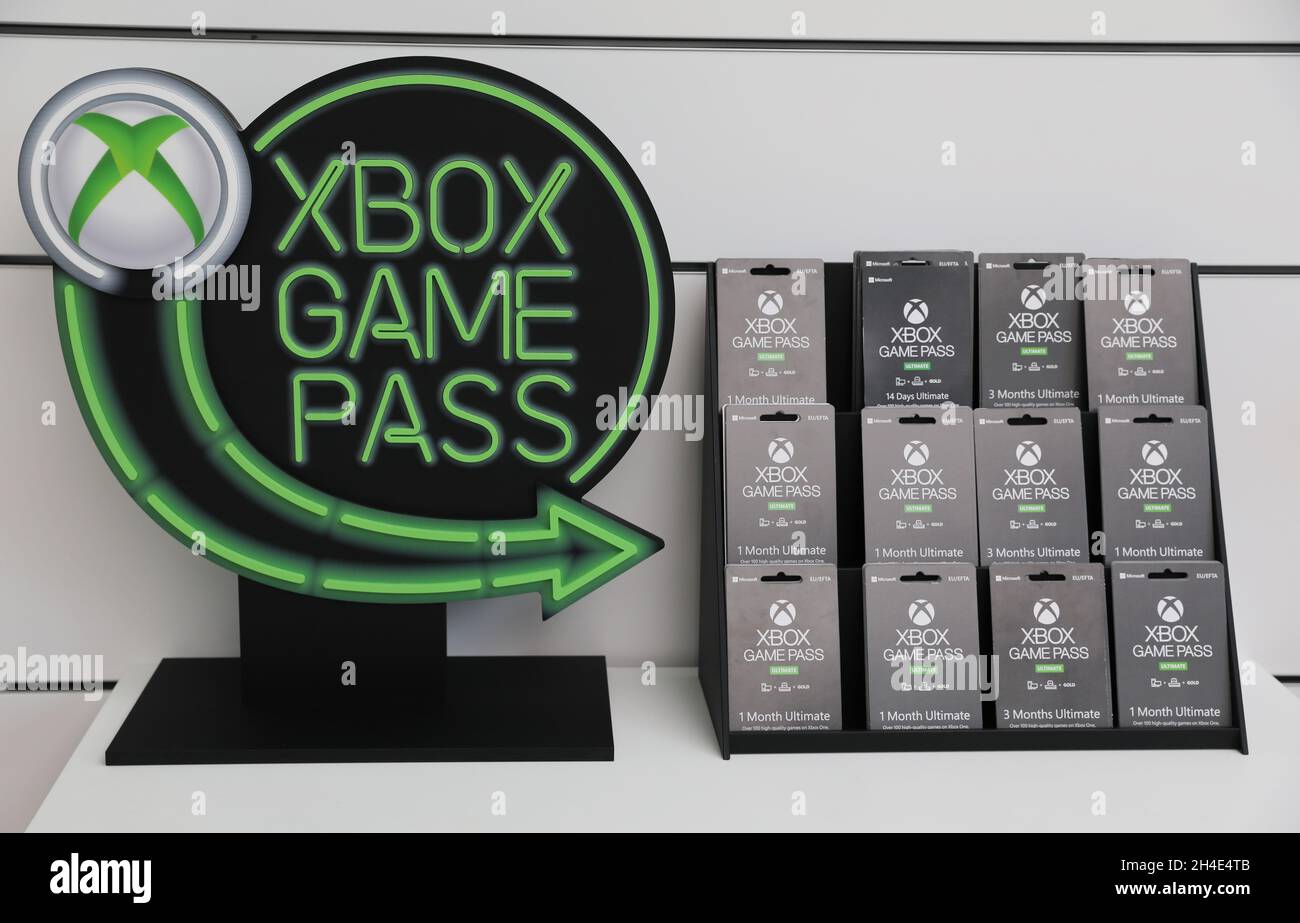 Xbox games sit on display inside the new Microsoft's flagship store on ...