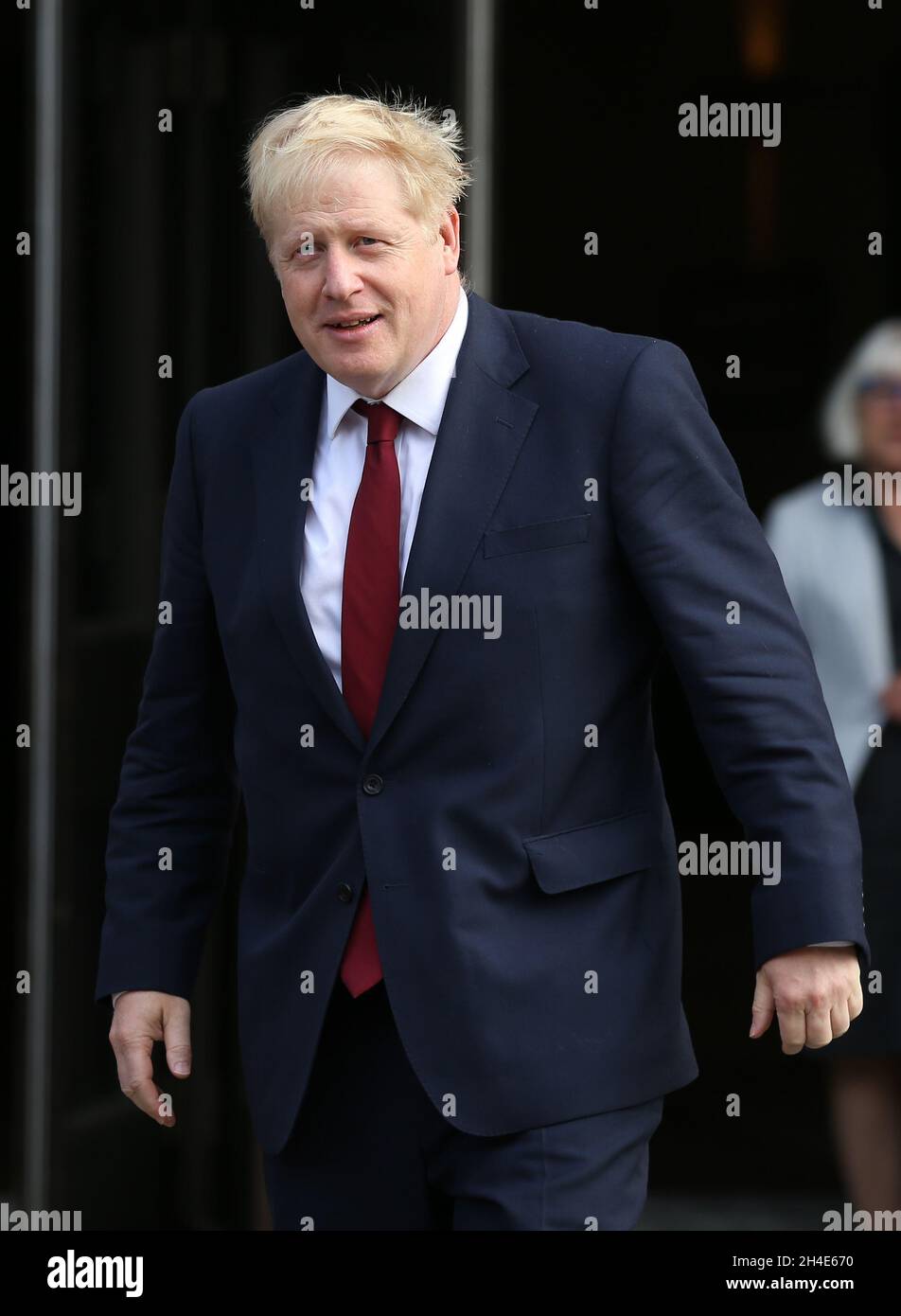 Prime Minister Boris Johnson leaves the The Midland hotel during the ...