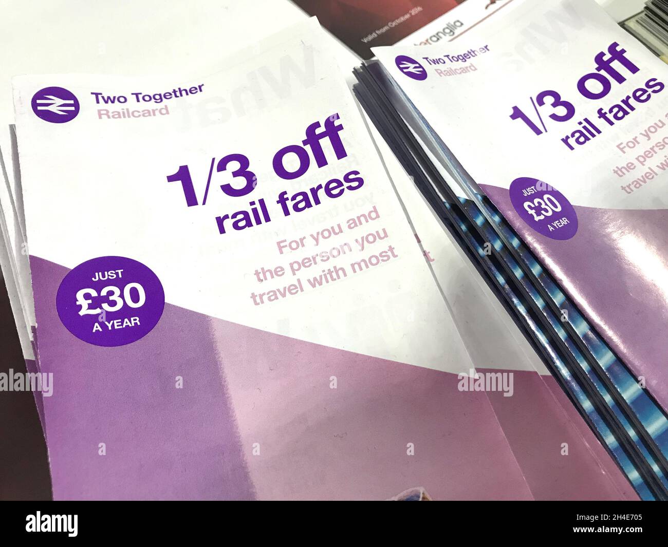 British railway leaflets on Two Together railcards displayed at a train ...