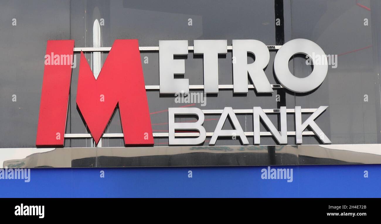 A logo sign outside a branch of Metro Bank in London. Issue dated ...