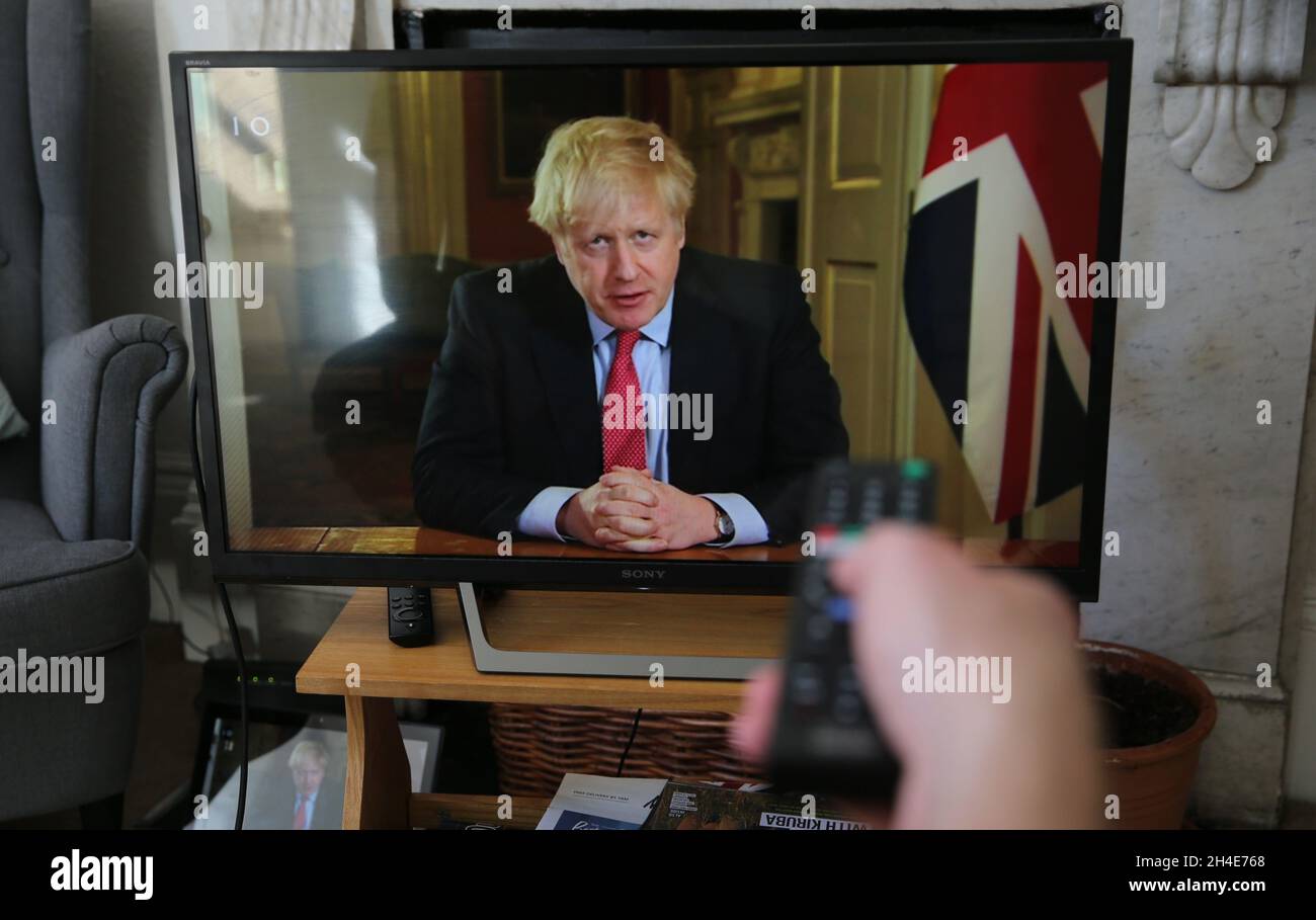 A recording of Britain's Prime Minister Boris Johnson making a ...