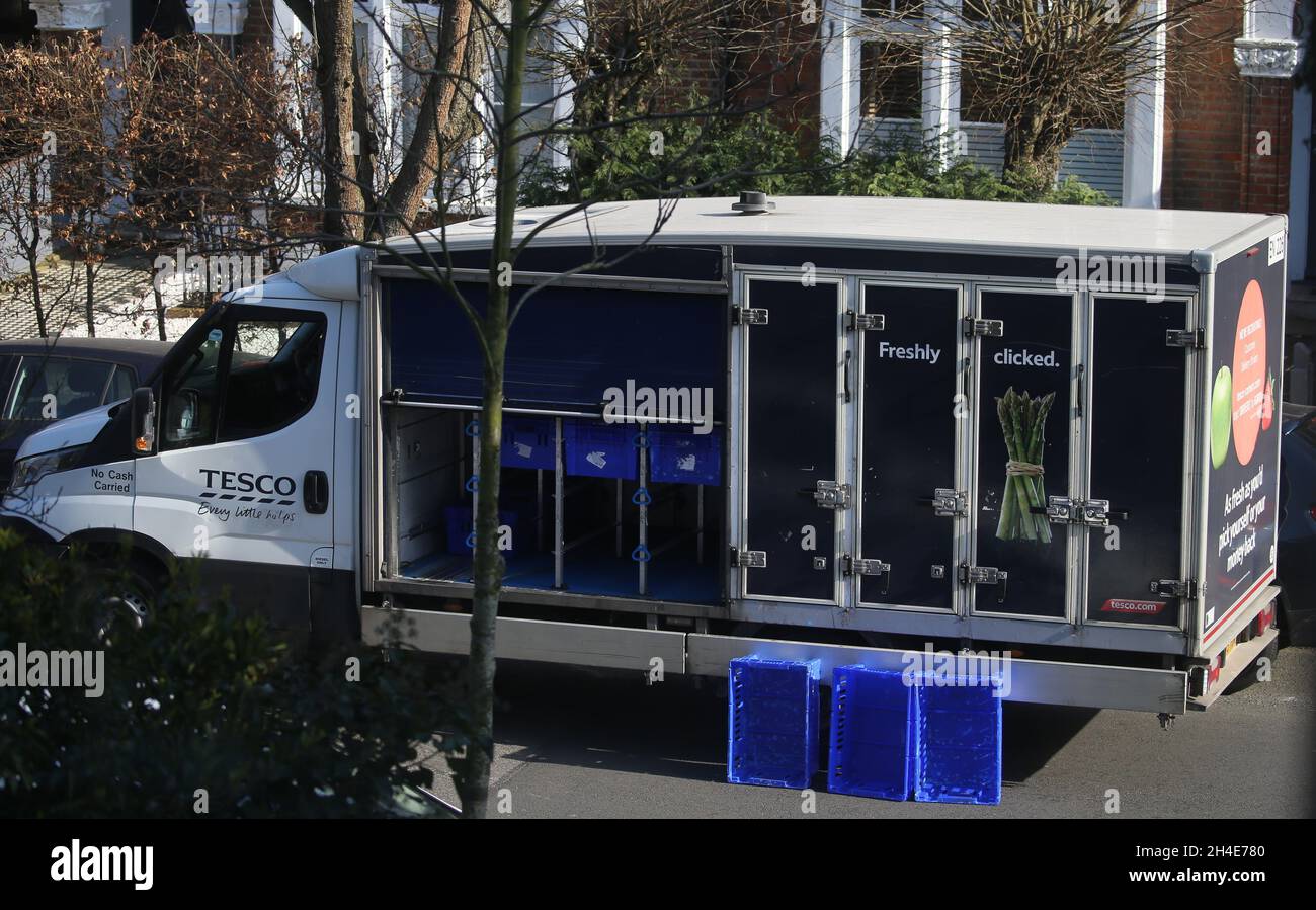 A Tesco home delivery van in London. Picture date: Wednesday March 25 ...