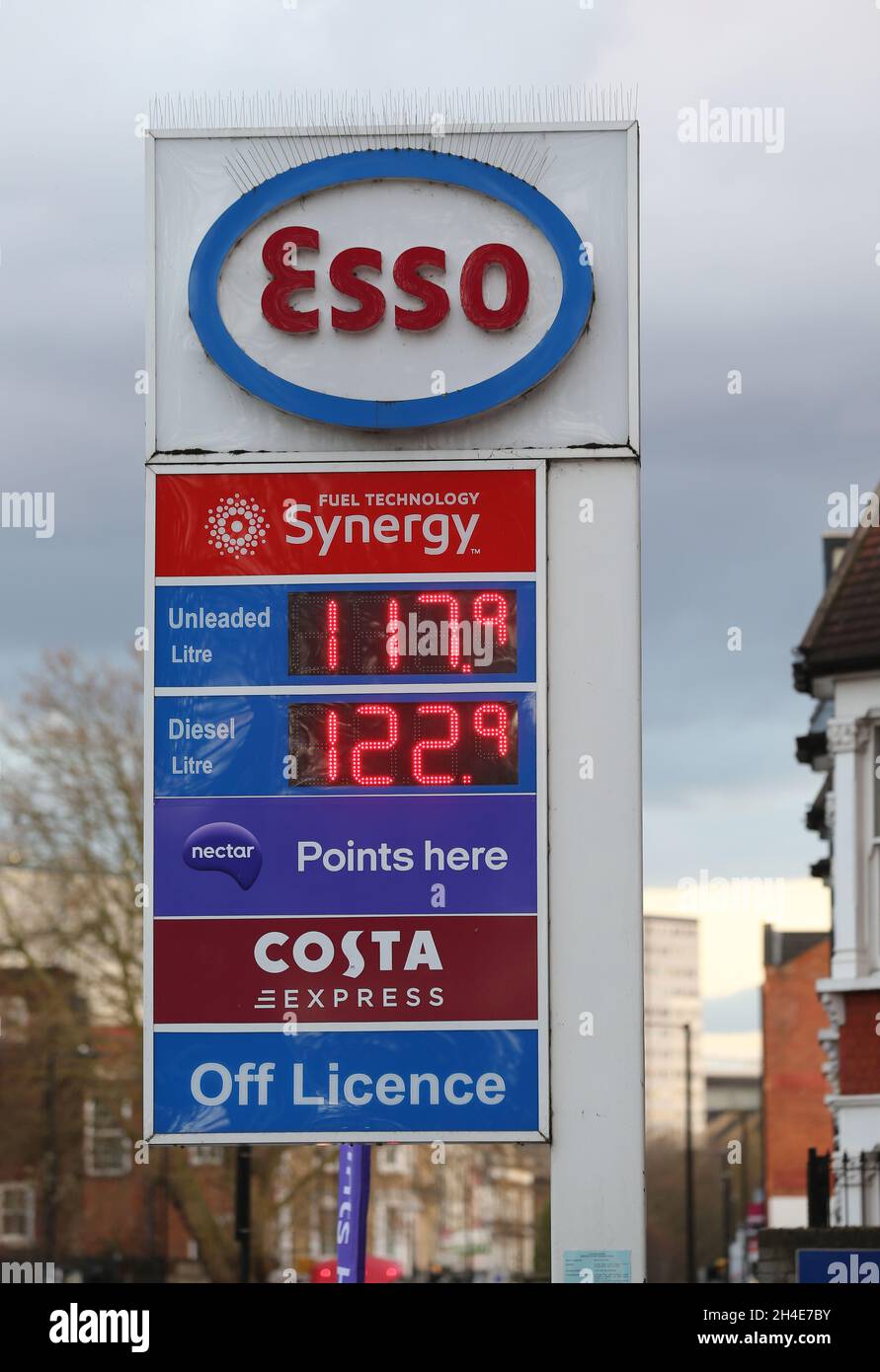 The price of petrol at a ESSO fueling station in north London, as ...