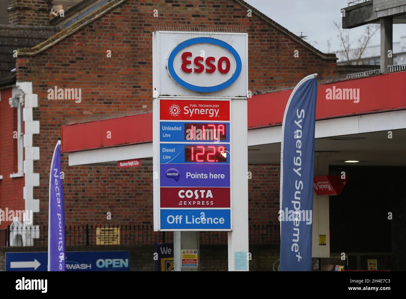 The price of petrol at a ESSO fueling station in north London, as ...
