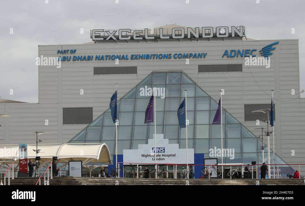 A general view of the NHS Nightingale Hospital at the ExCel centre in ...