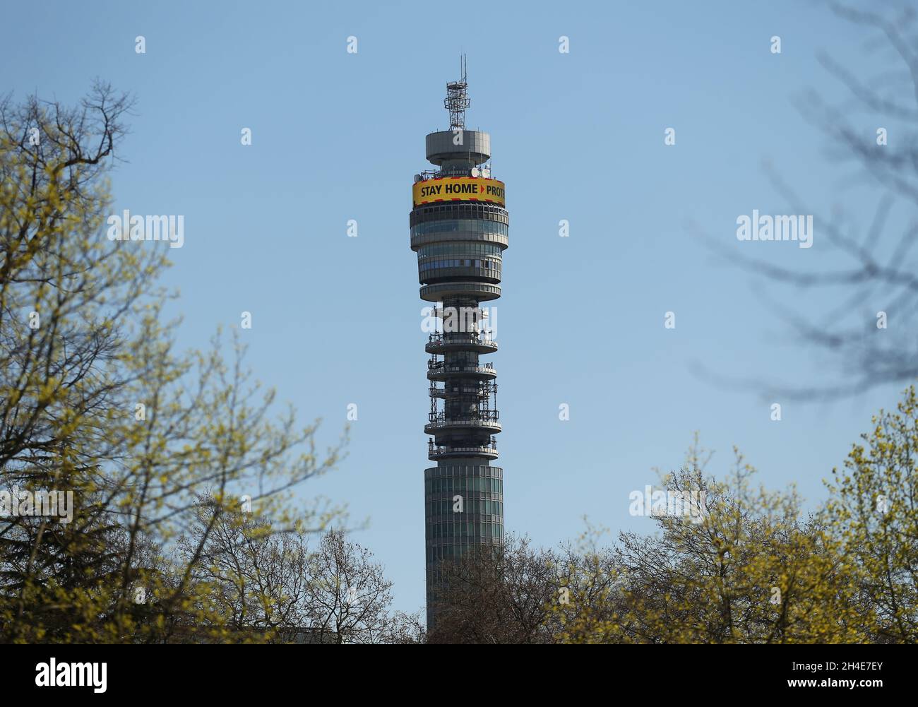 The BT tower screens a message encouraging people to stay at home, as ...