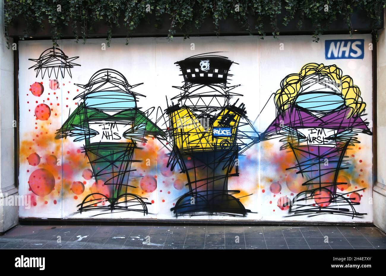 A graffiti in tribute to the NHS workers by street artist Nathan Bowen ...