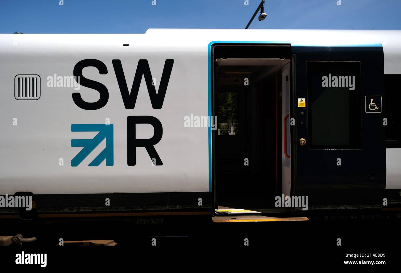 A South Western Railway (SWR) train in Bournemouth railway station ...