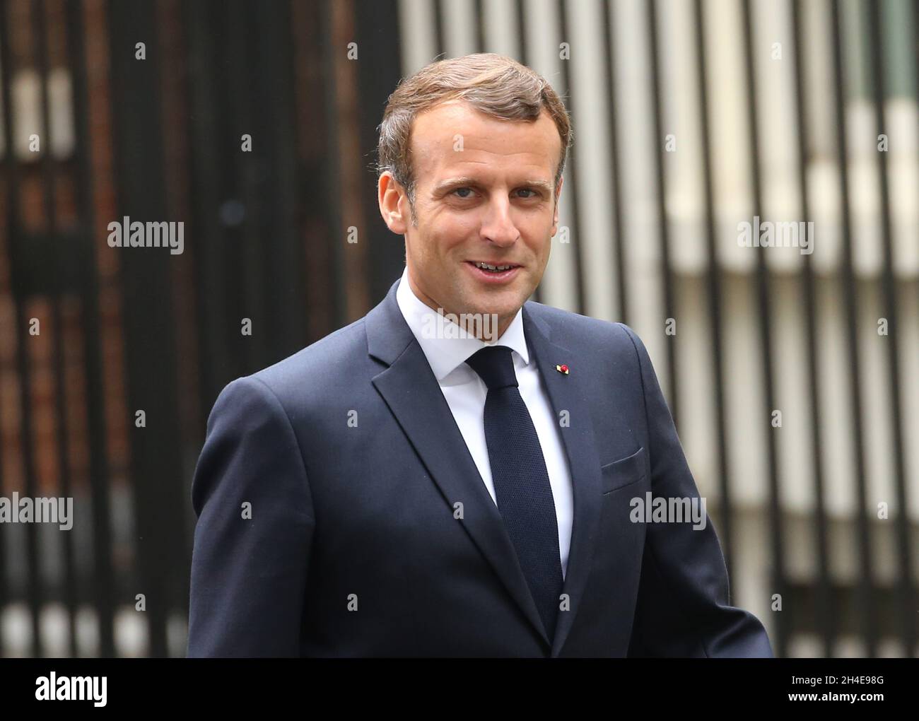 French president Emmanuel Macron arrives to Downing Street in London ...