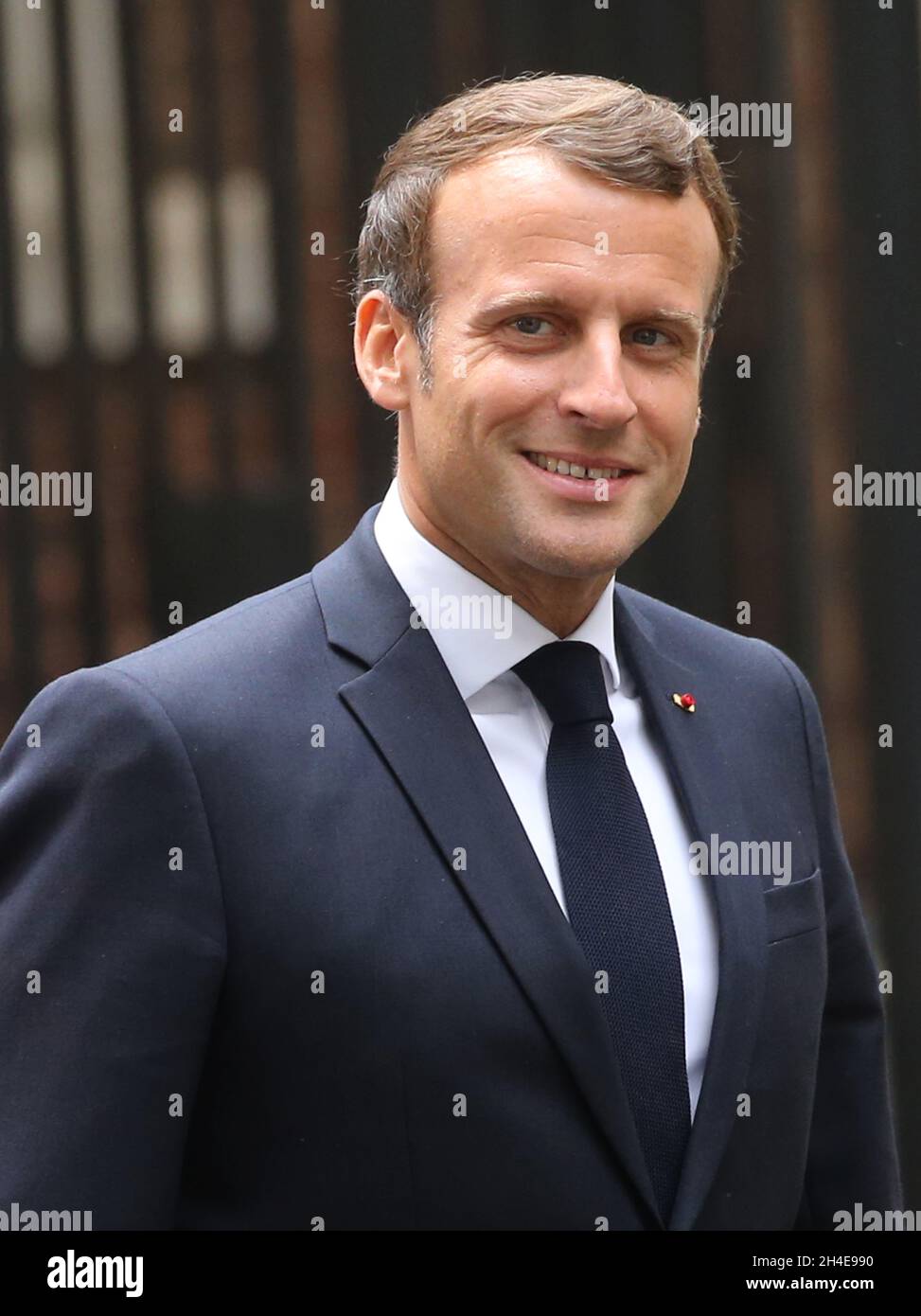 French president Emmanuel Macron arrives to Downing Street in London ...