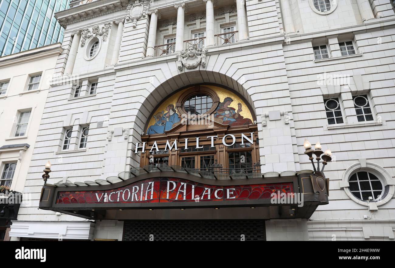 A general view of Victoria Palace Theatre, showing Hamilton in London. Picture date: Saturday ...