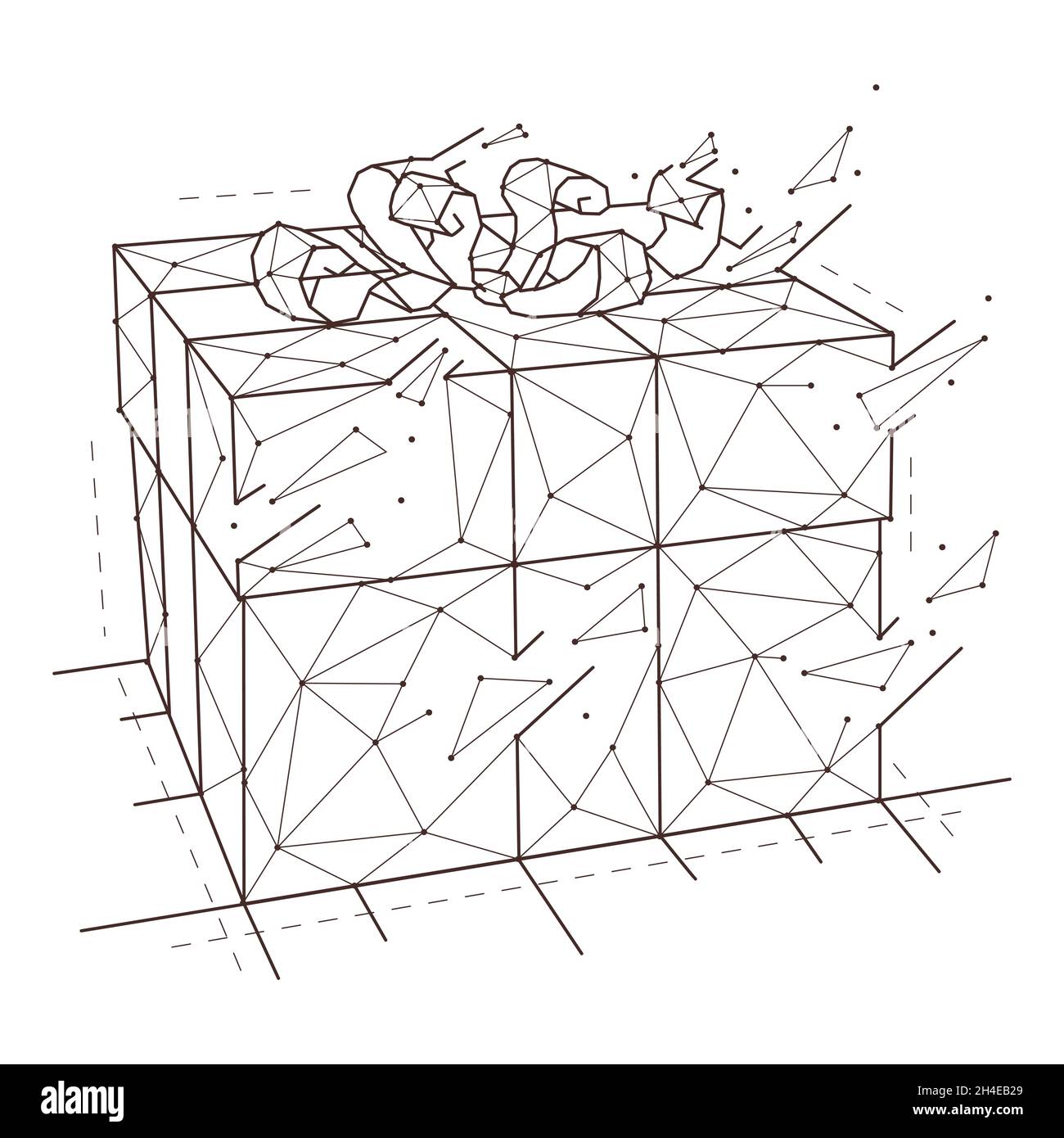 Gift box in geometric style on white background. Polygonal vector ...