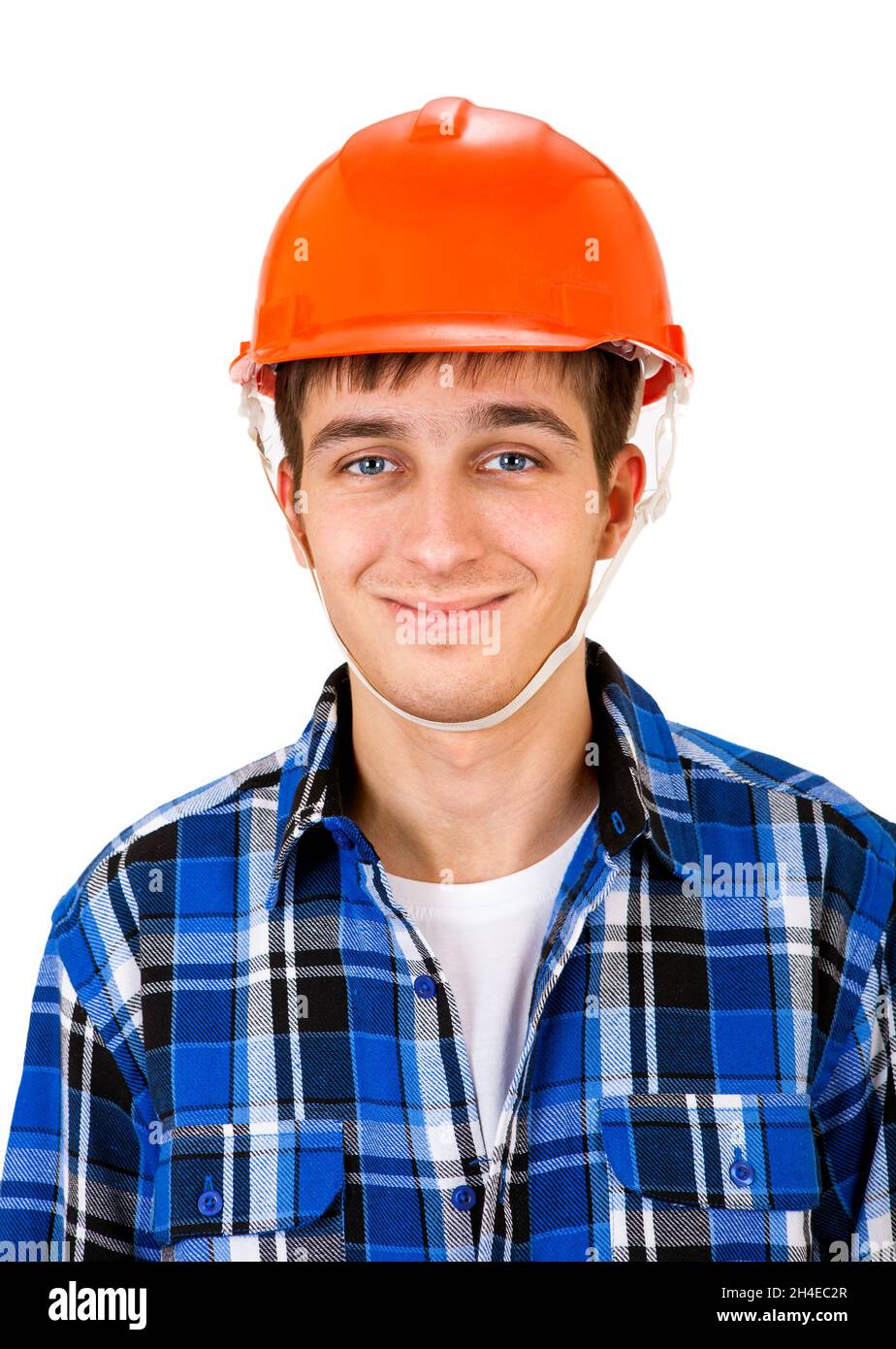 Young Man in Hard Hat Isolated on the White Background Stock Photo - Alamy