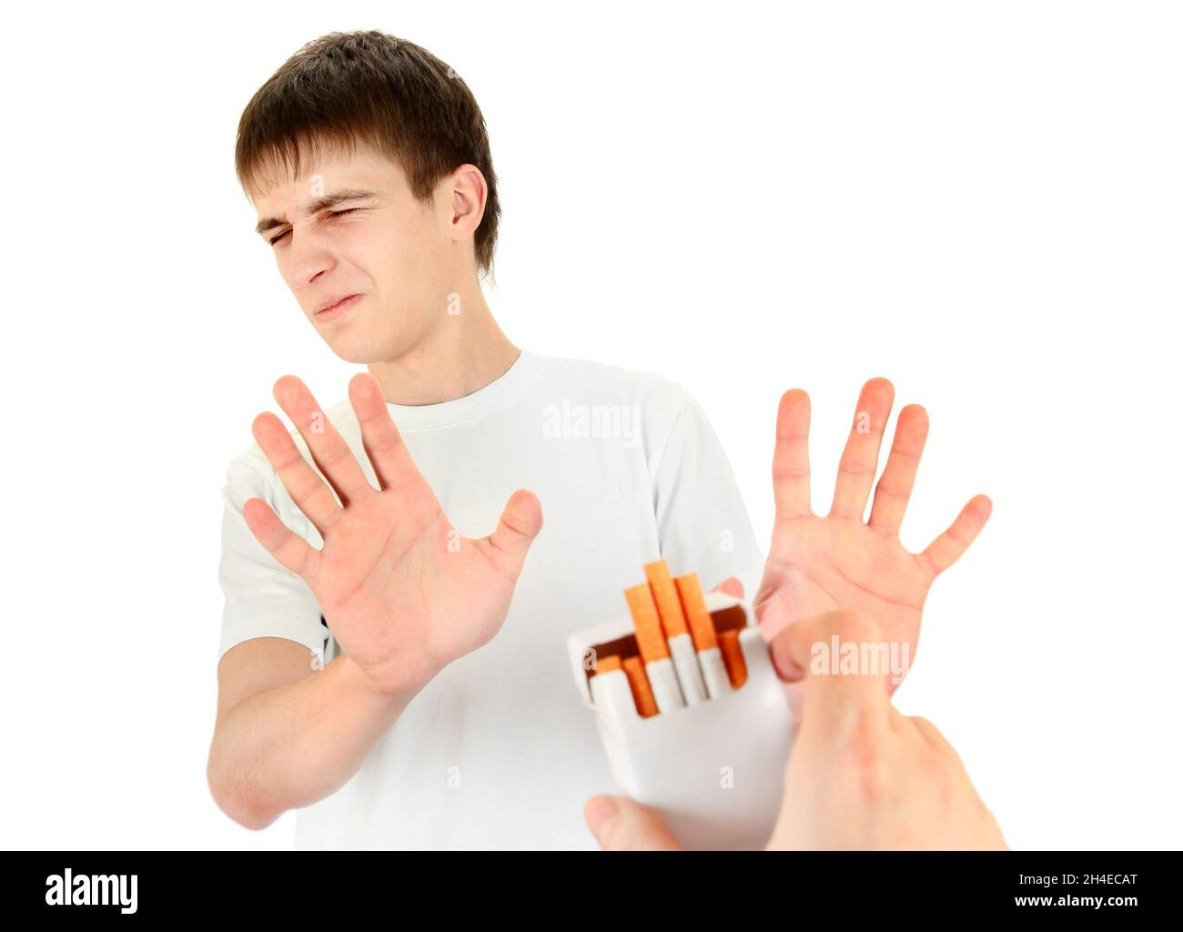 Young Man refuse Cigarettes Isolated on the White Background Stock ...
