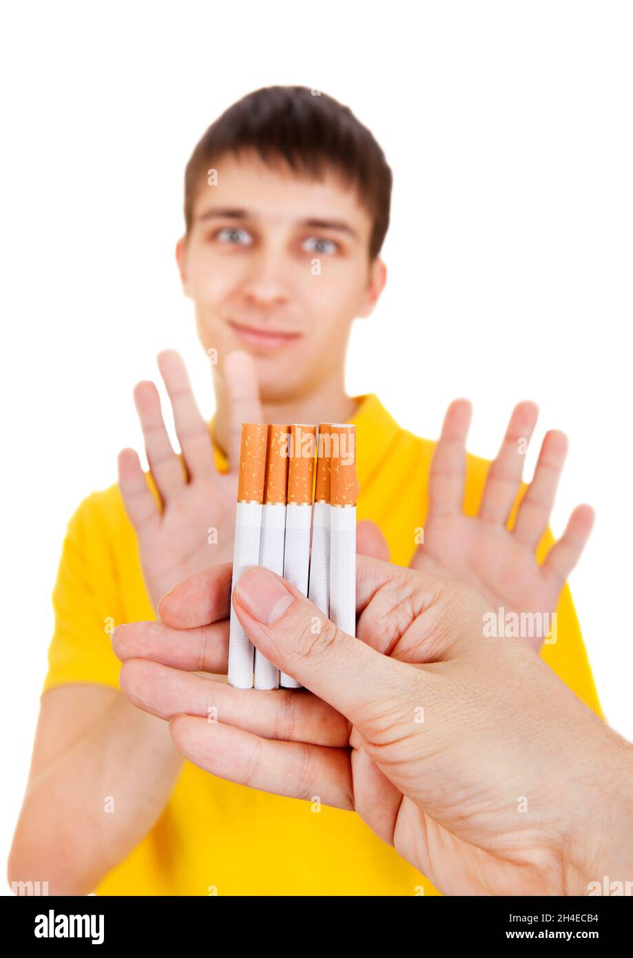 Young Man refuse a Cigarettes Isolated on the White Background Stock ...