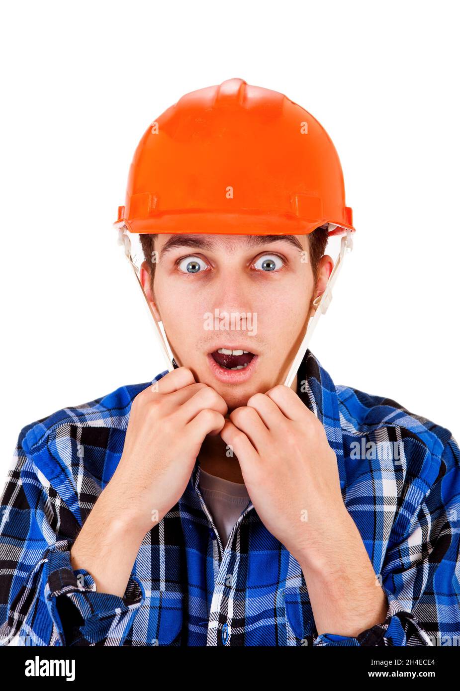 Surprised Young Man in Hard Hat Isolated on the White Background Stock ...