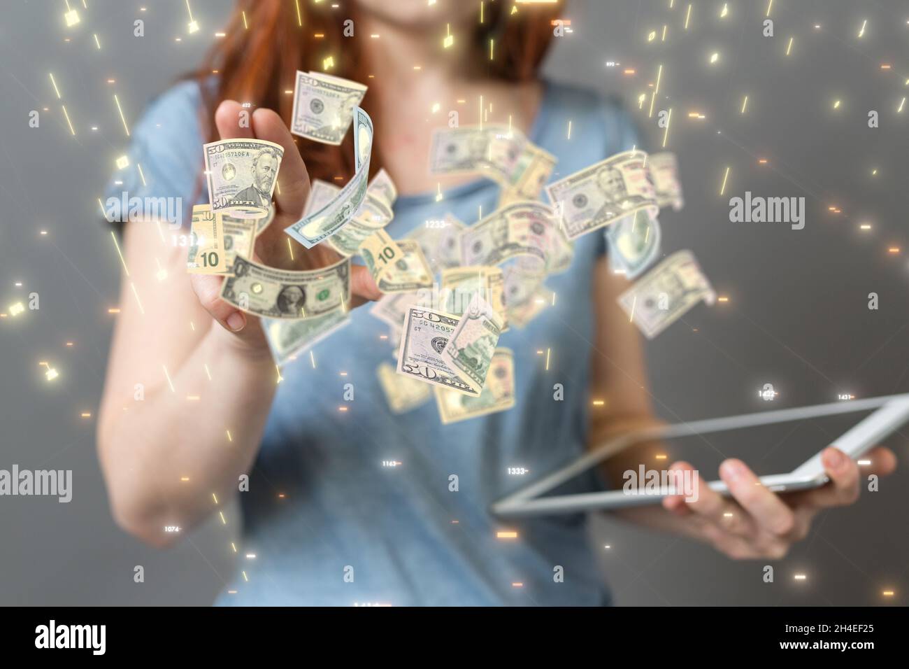 3D render of Falling dollars on banknotes background Stock Photo - Alamy