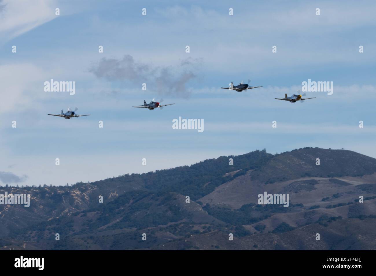 October 31, 2021, Salinas, CA: Four P-51 Mustangs perform overhead ...