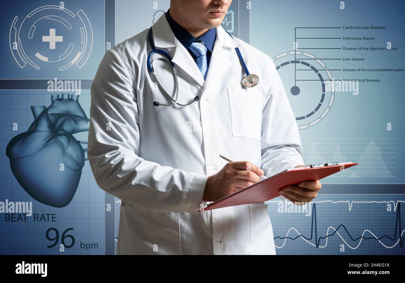 Doctor keeps records in tablet Stock Photo - Alamy