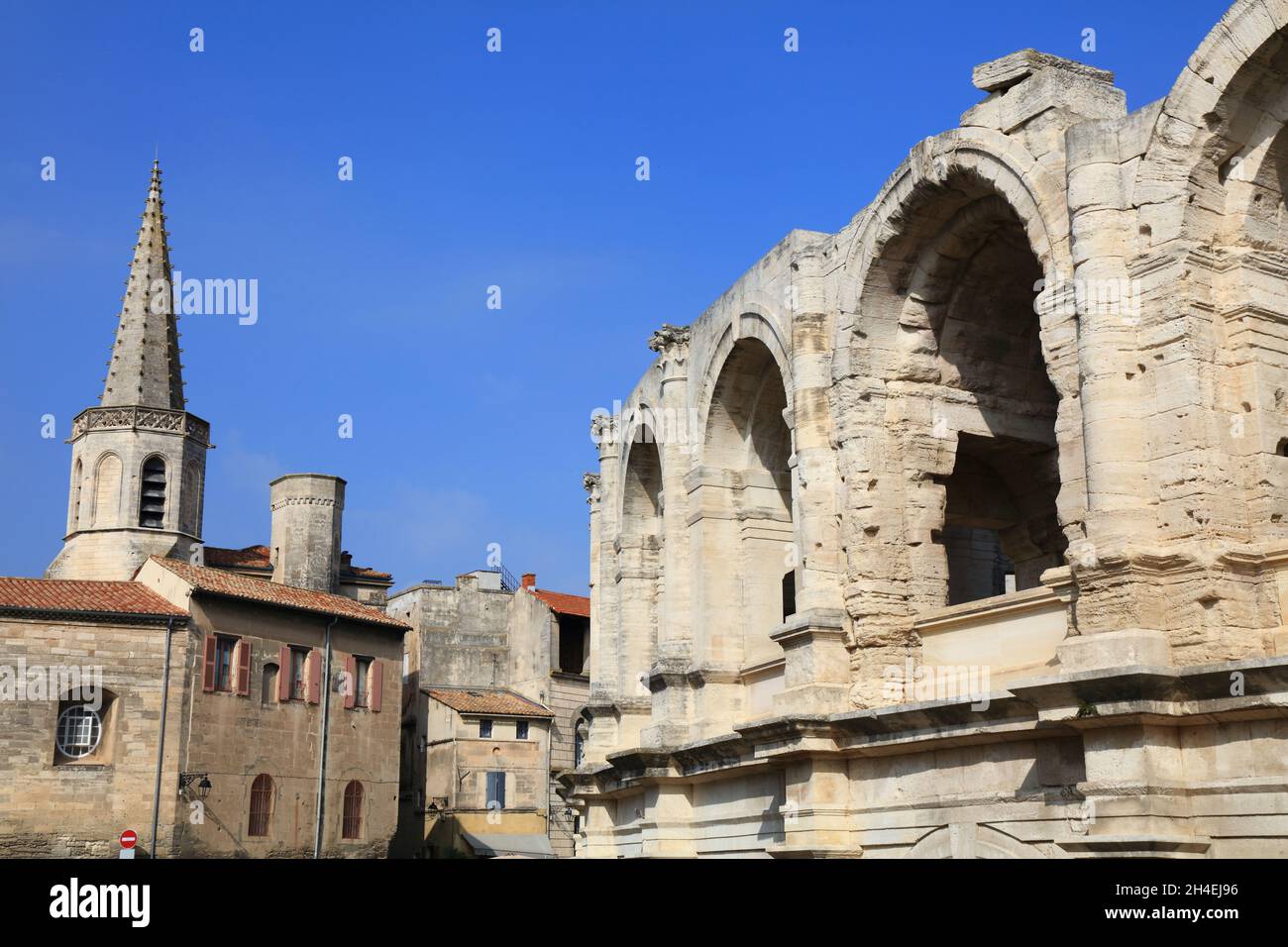 Arles town in Provence, France. UNESCO world heritage site - ancient ...