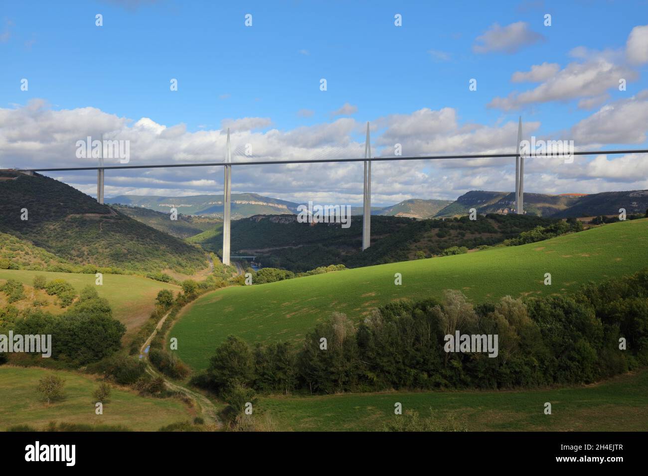 Millau Viaduct multispan cable-stayed bridge over Tarn valley in France ...