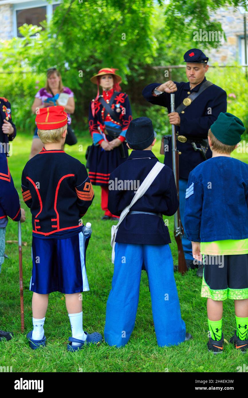 Gettysburg, PA, USA - July 2, 2016: Young boys received instruction ...
