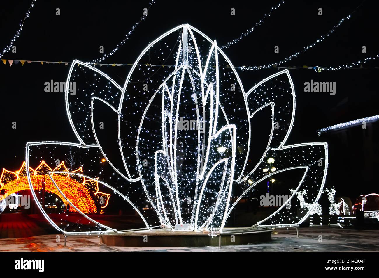 Street Christmas decor. A beautiful luminous flower of lights Stock ...