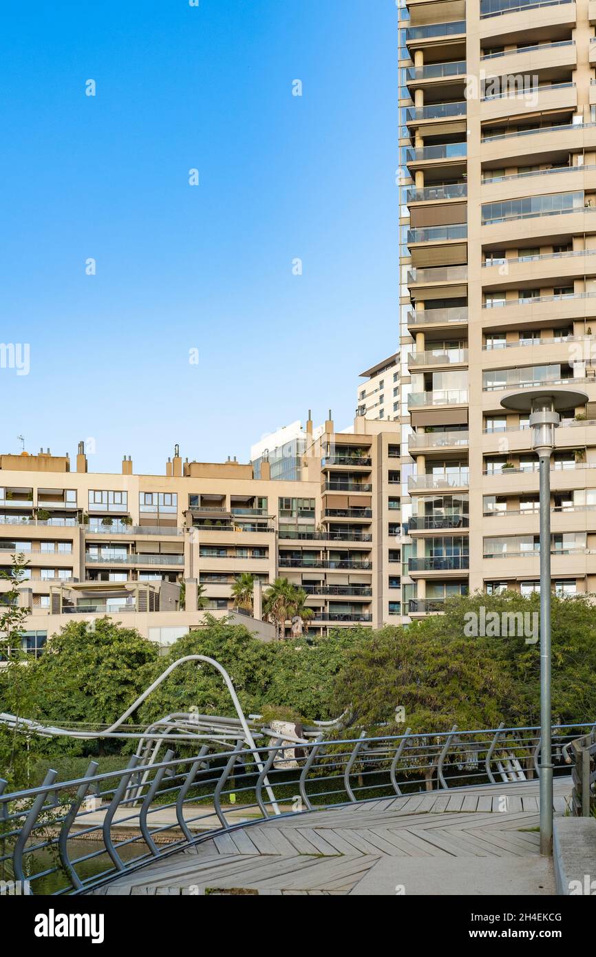 Modern apartment buildings in the Diagonal Mar area in the city of ...