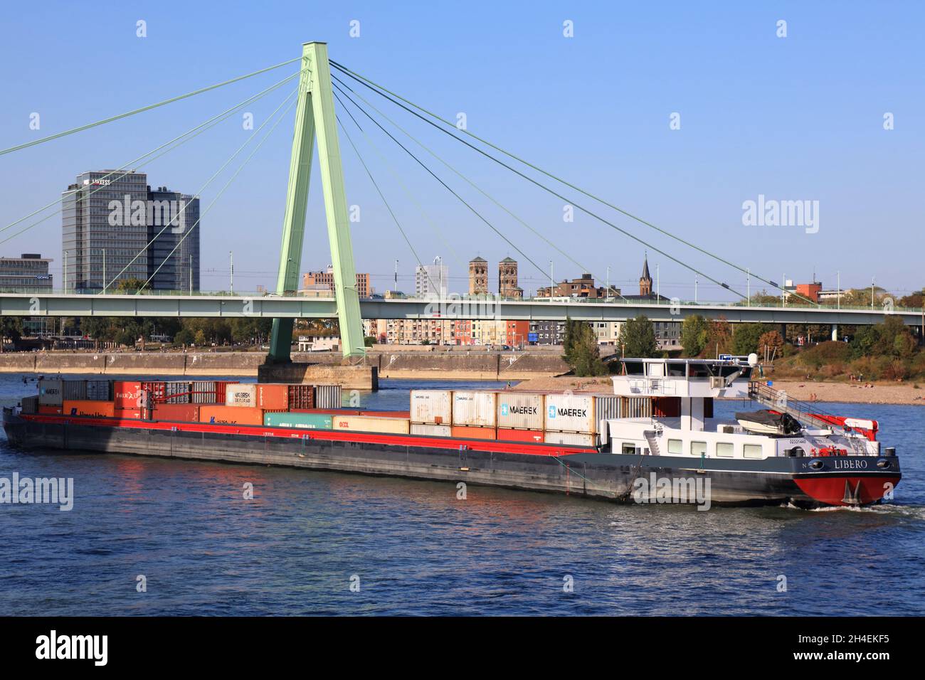 COLOGNE, GERMANY - SEPTEMBER 21, 2020: River transportation barge on ...