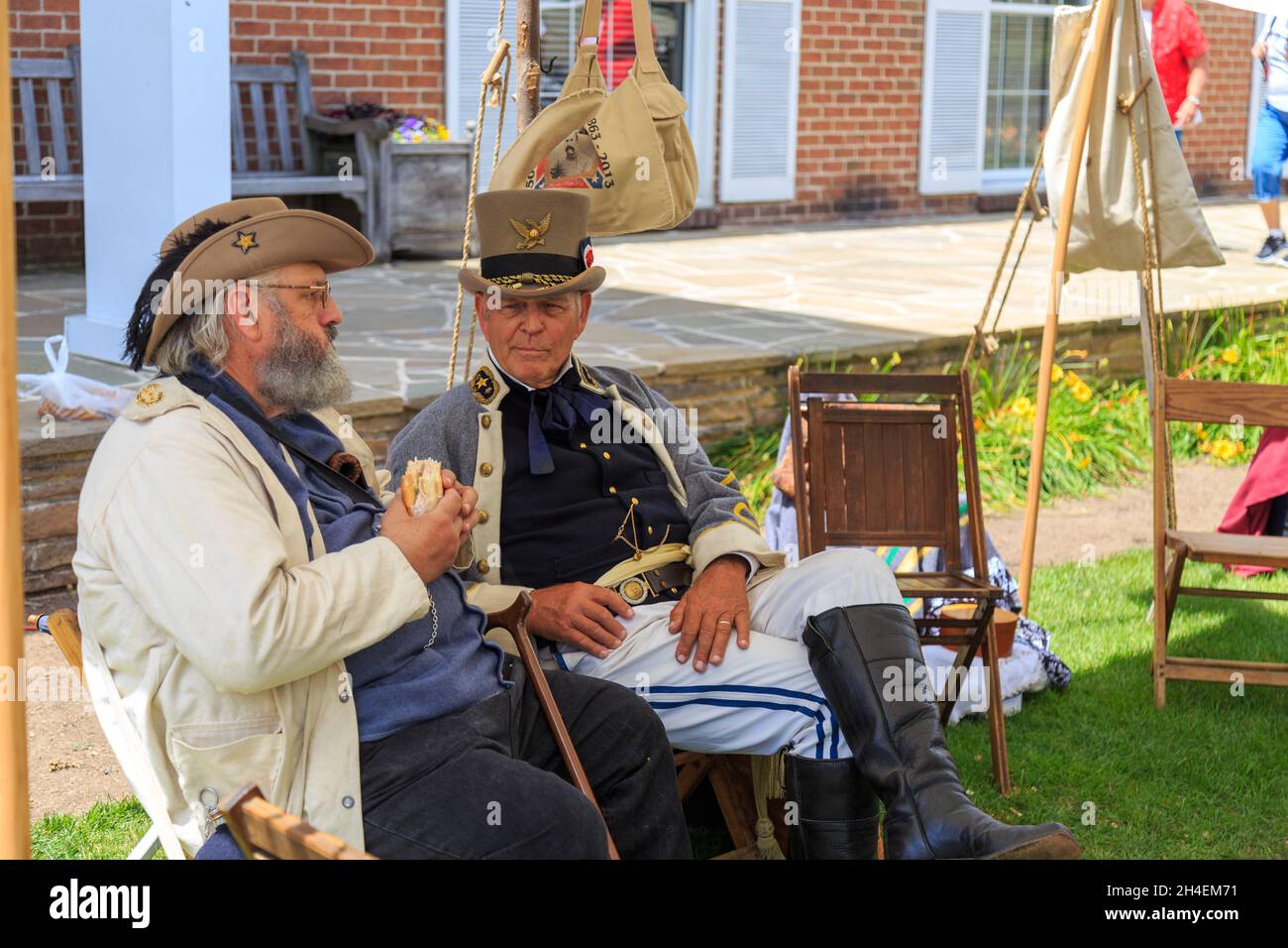 Gettysburg, PA, USA - July 2, 2016: Reenactors wearing typical civil ...