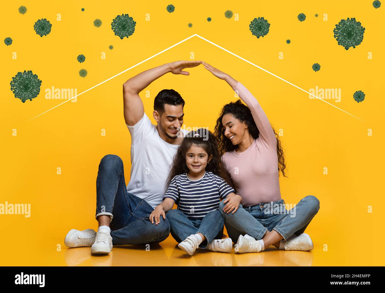 Family Protection. Loving Parents Making Roof Above Little Daughter ...