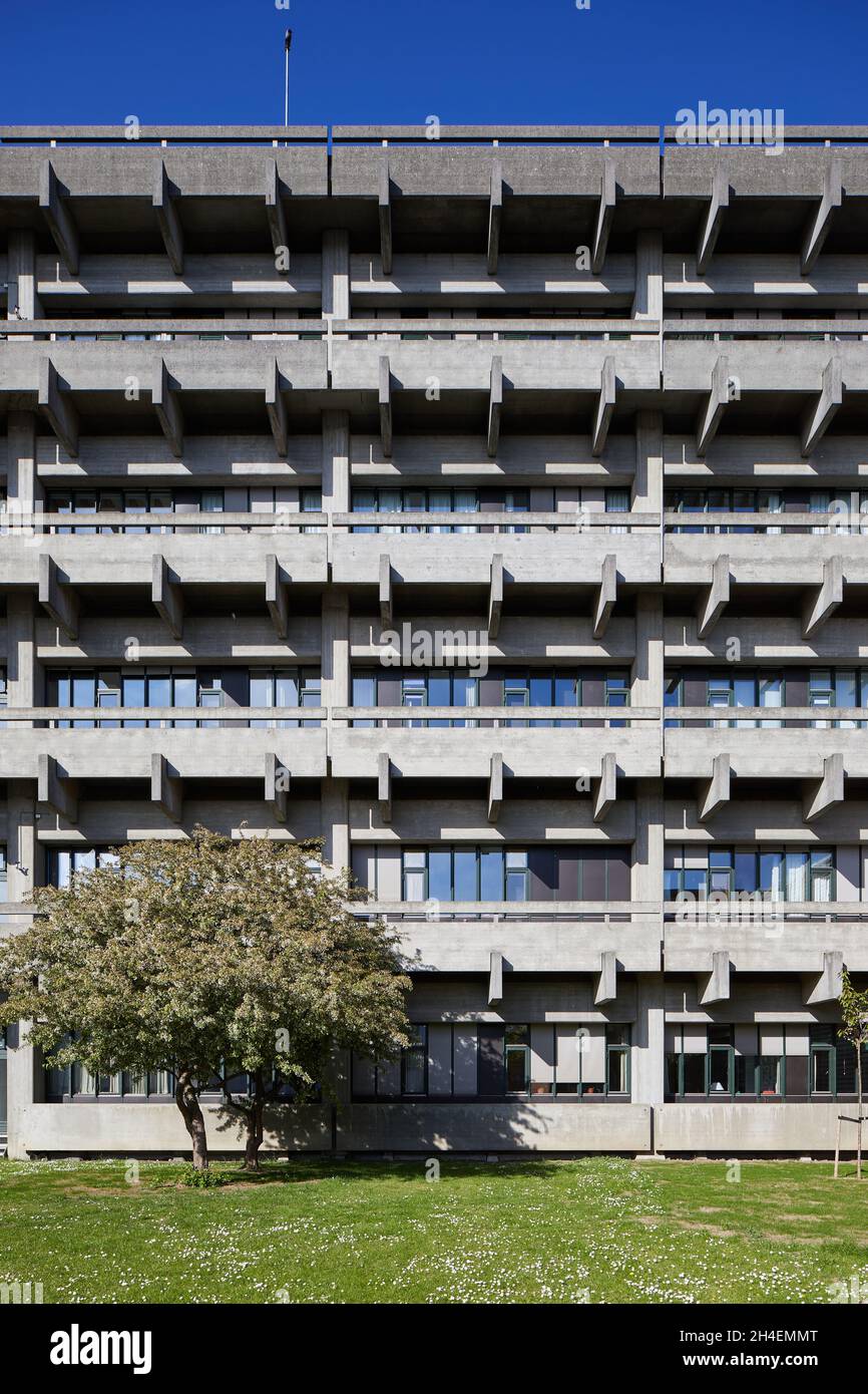 Concrete exterior of part of the brutalist Panum Building, which houses ...