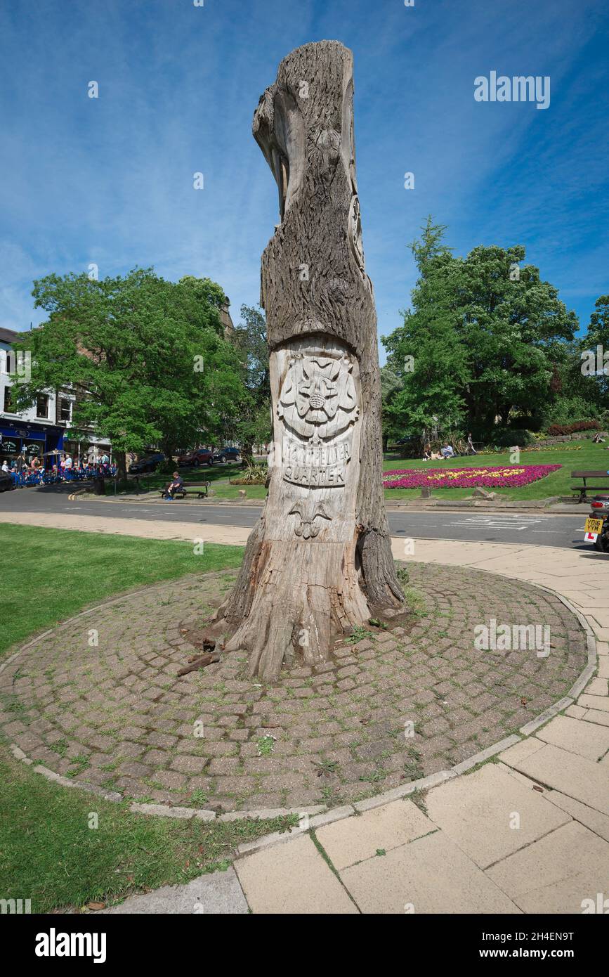 Montpellier Quarter Harrogate, view in summer of a tree sculpture by ...