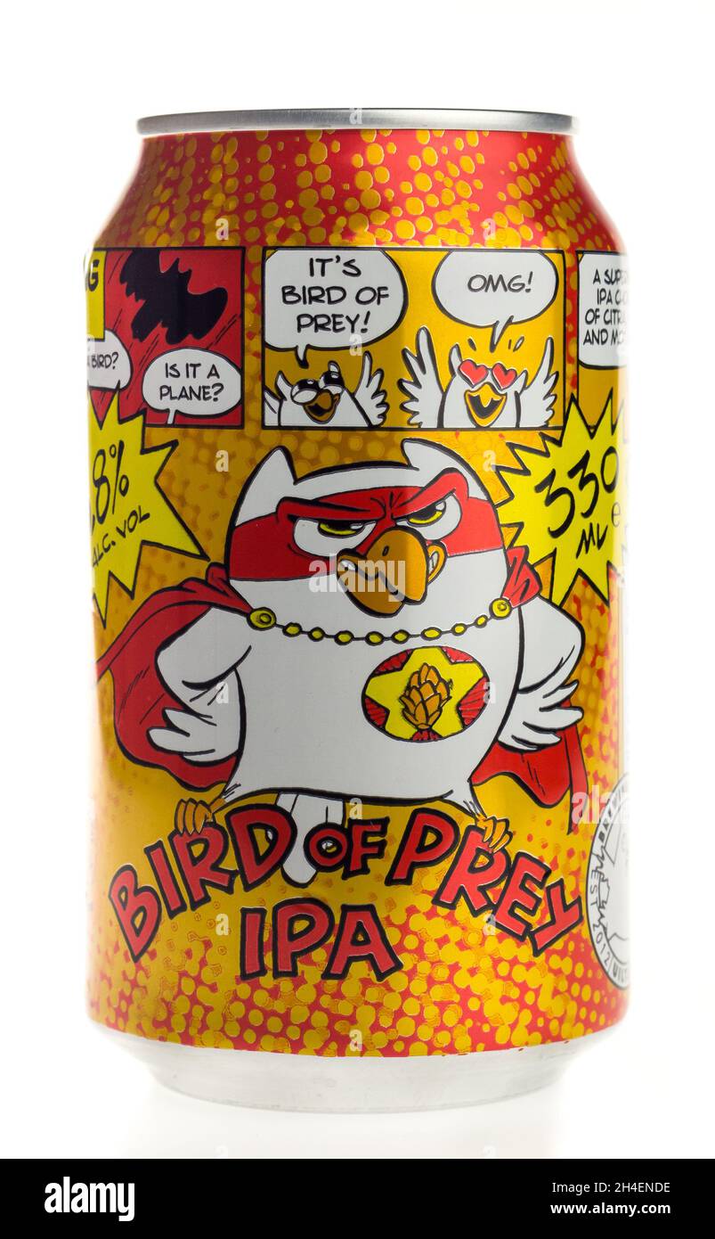 Can of dutch Bird of Prey IPA craft beer isolated on a white background ...