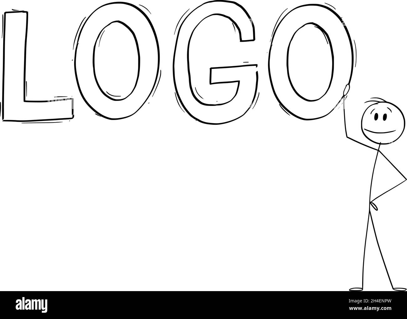 Person Leaning Towards Logo, Concept of Logotype Design, Vector Cartoon ...