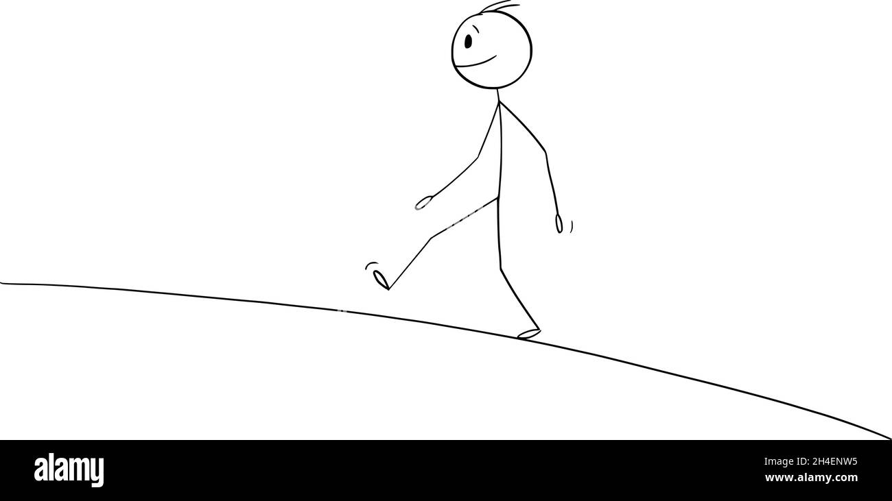 Person or Businessman Walking Up To Hill, Vector Cartoon Stick Figure ...