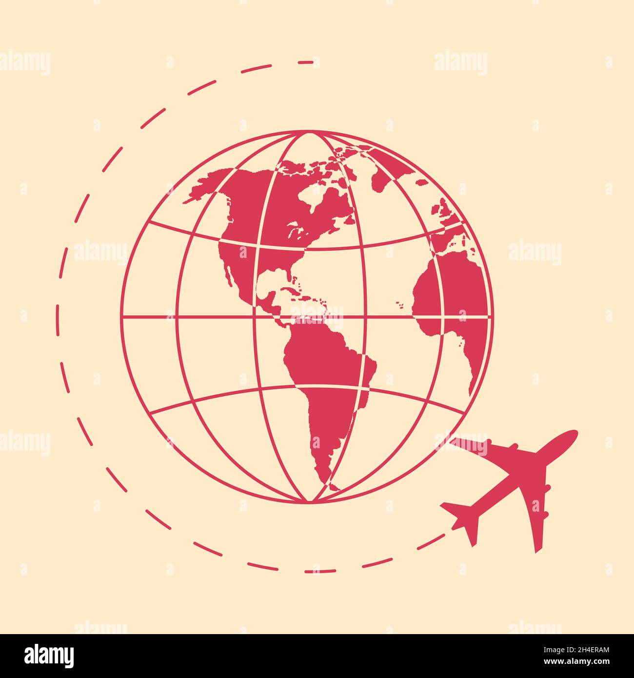 Airplane fly around the planet Earth. Travelling by air concept. Flat ...