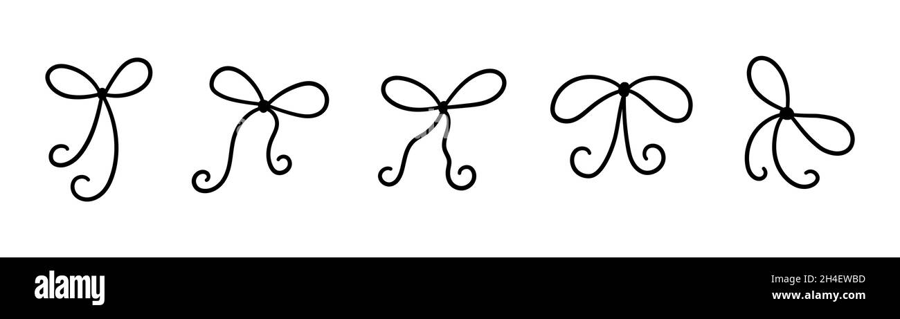 Thread bows with knots. Decorative thin ribbons set. Hand drawn vector ...