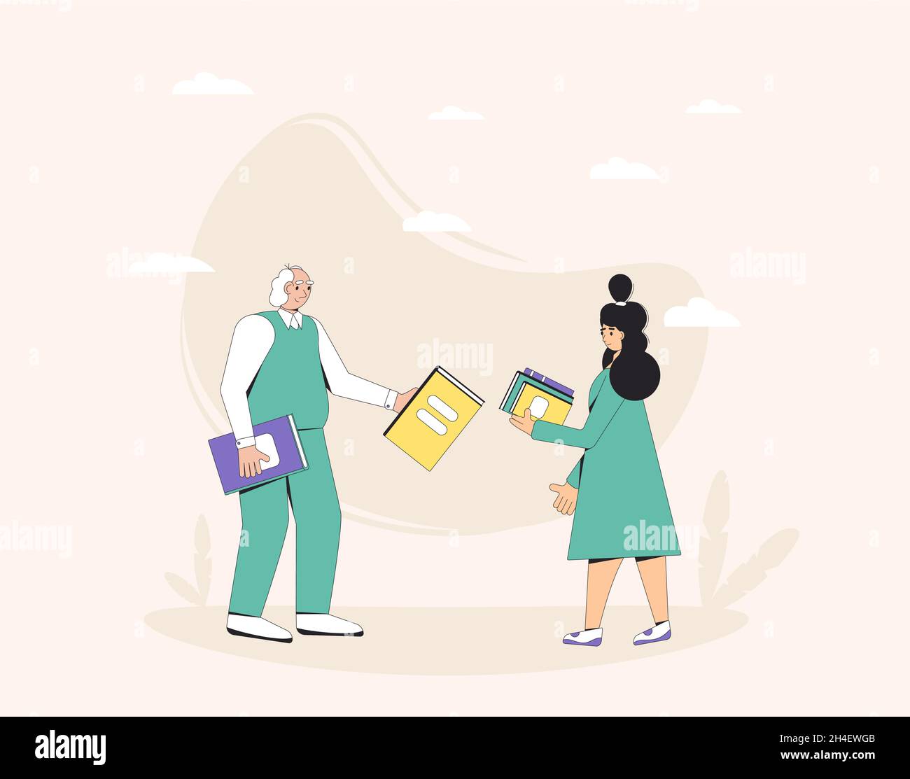 Book swap. Bookcrossing. Club members exchange. People opposite each ...