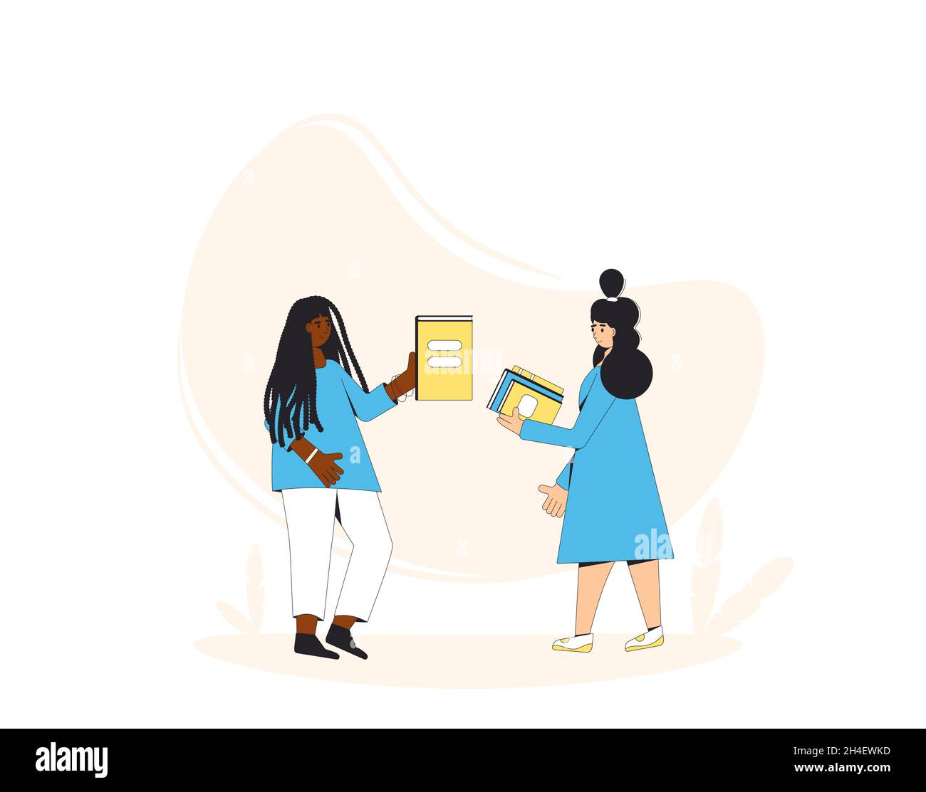 Book swap. Bookcrossing. Club members exchange. People opposite each ...