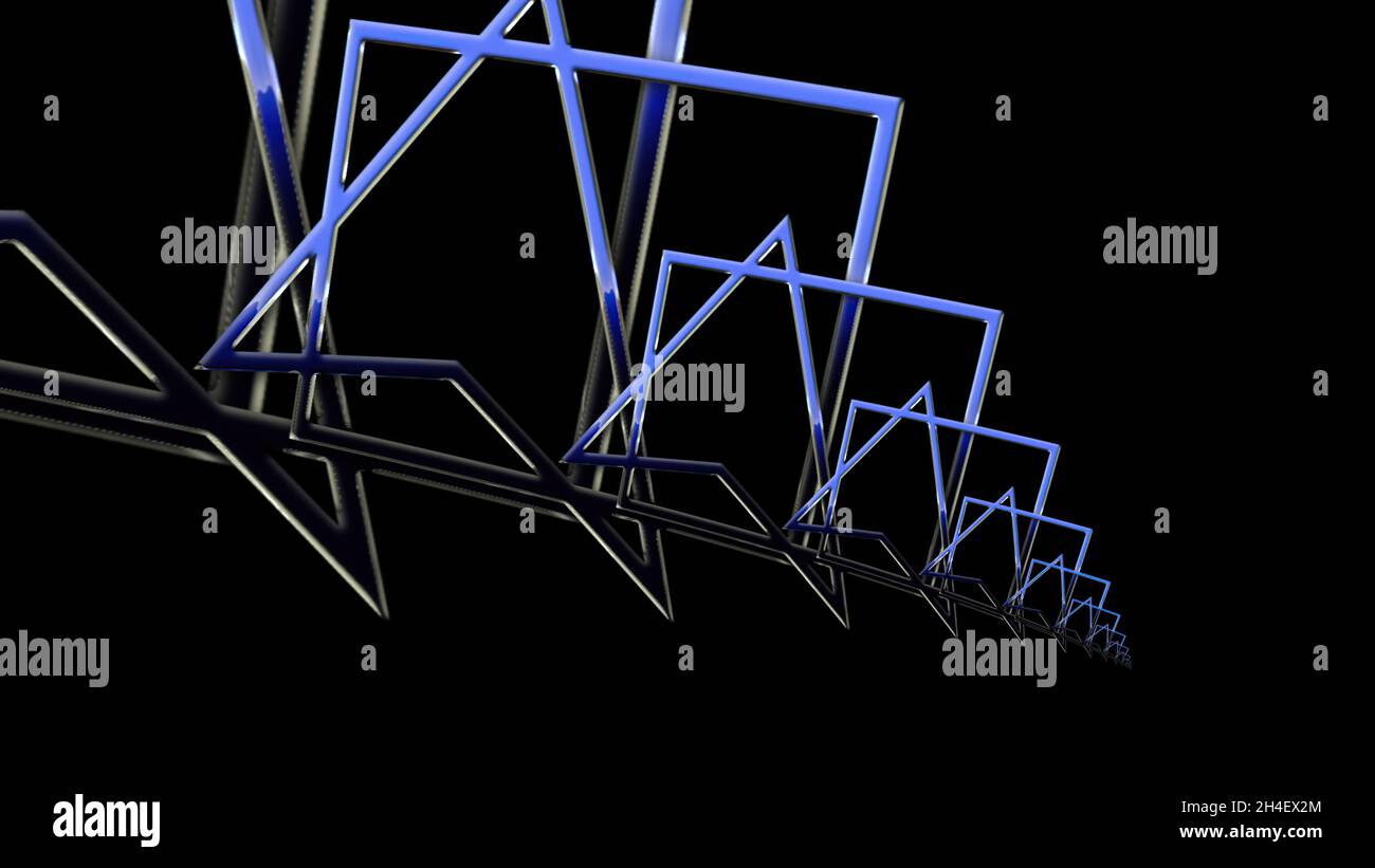 3d illustration - triangles and geometric patterns of blue lines on a ...
