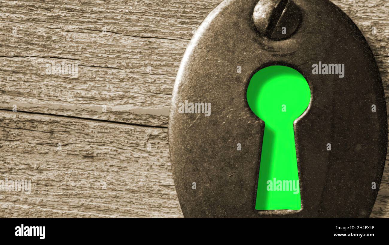 3d illustration - Key Hole With Green Screen From Outside Stock Photo ...