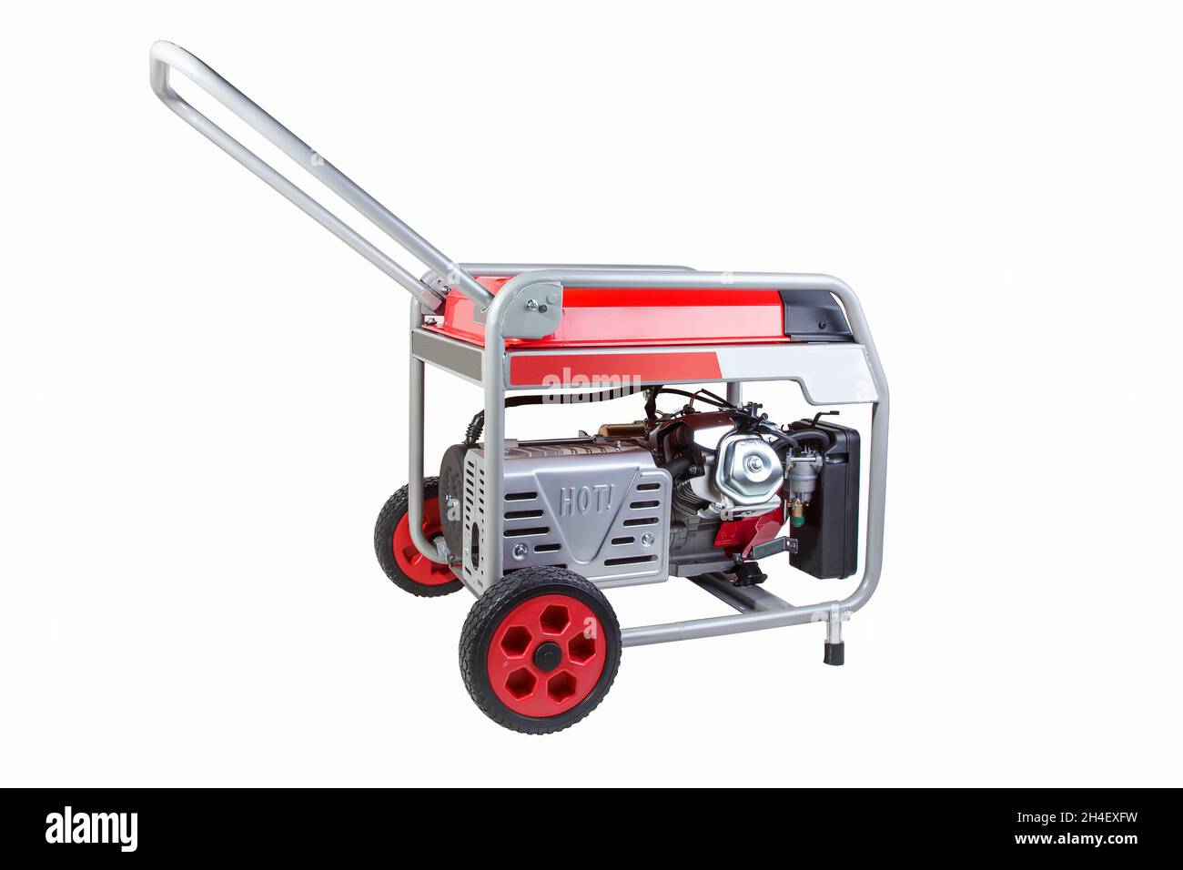 Portable modern gasoline generator on wheels with a handle isolated on ...