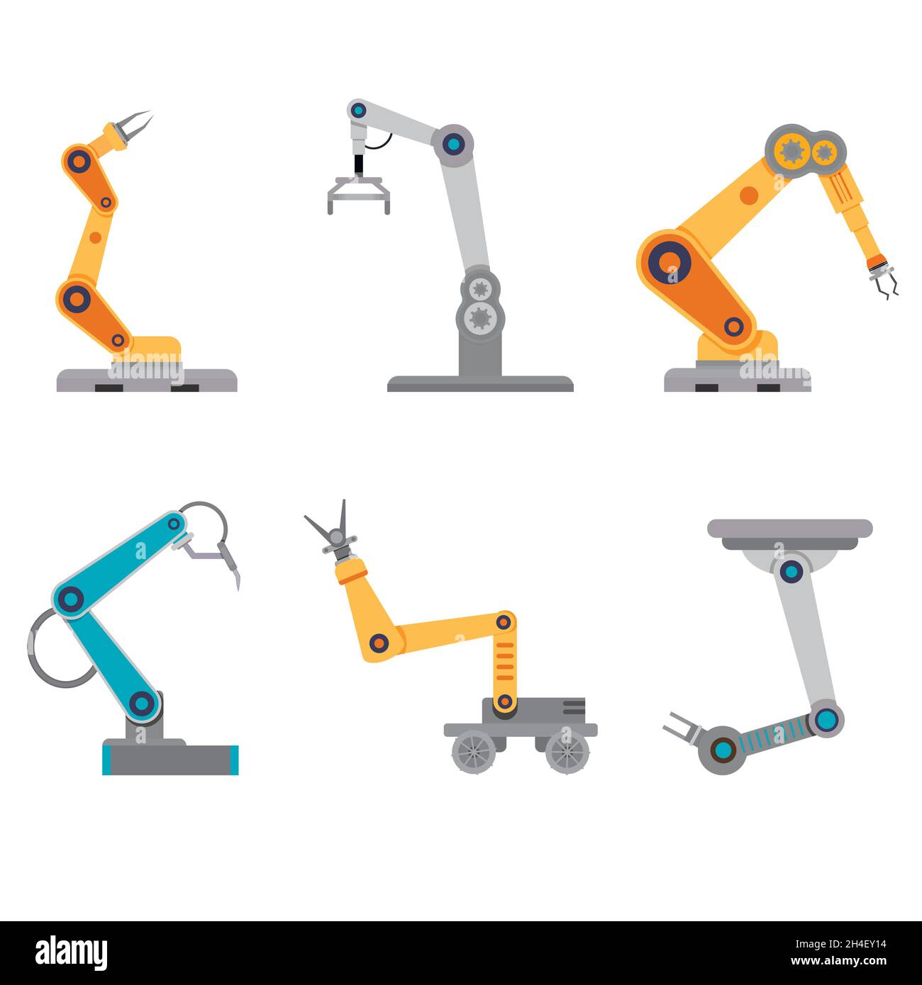 Robot hand, arm pinch production line and assembly. Vector hydraulic ...